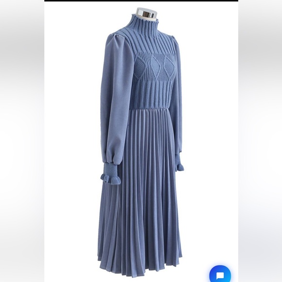 Chicwish | Dresses | Chicwish Cable Knit Spliced Pleated Midi Dress In ...
